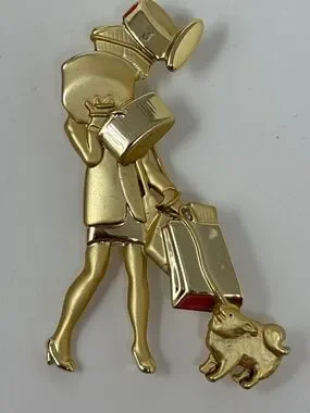 Ajc | Jewelry | Vintage 8s Ajc Lady Shopper Brooch Pin Bag Boxes Dog ...